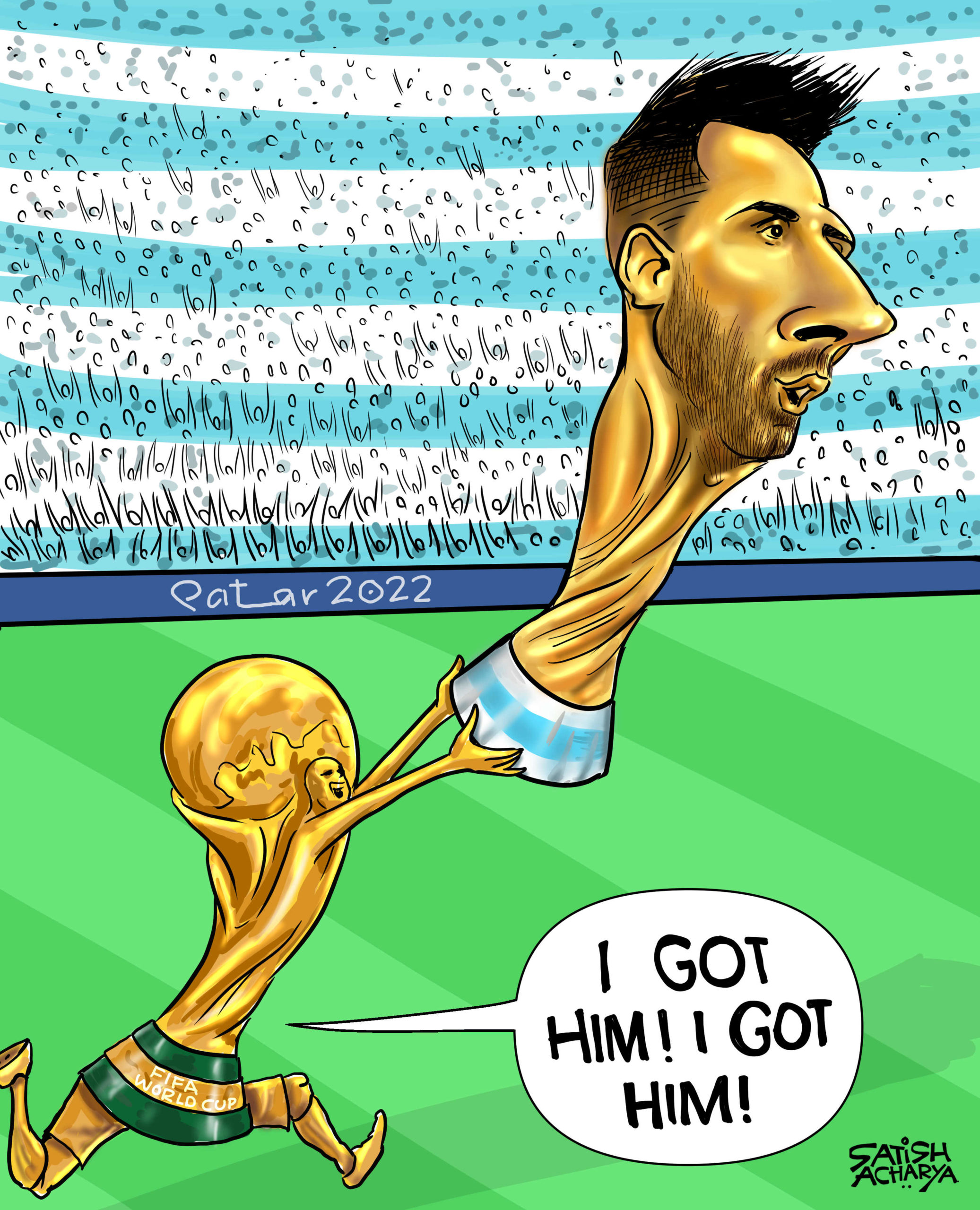 Messi's Argentina lifts FIFA World Cup 2022. | CartoonistSatish.Com