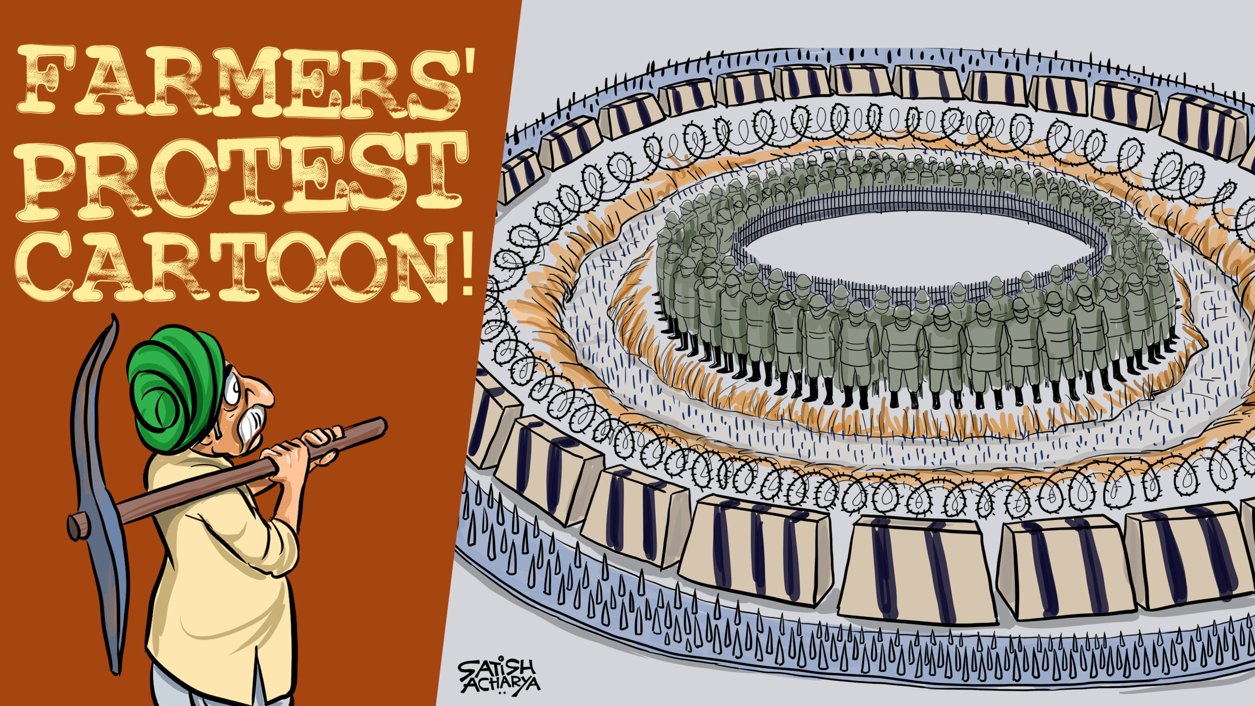 Time-lapse video of 'farmers protest' cartoon. | CartoonistSatish.Com