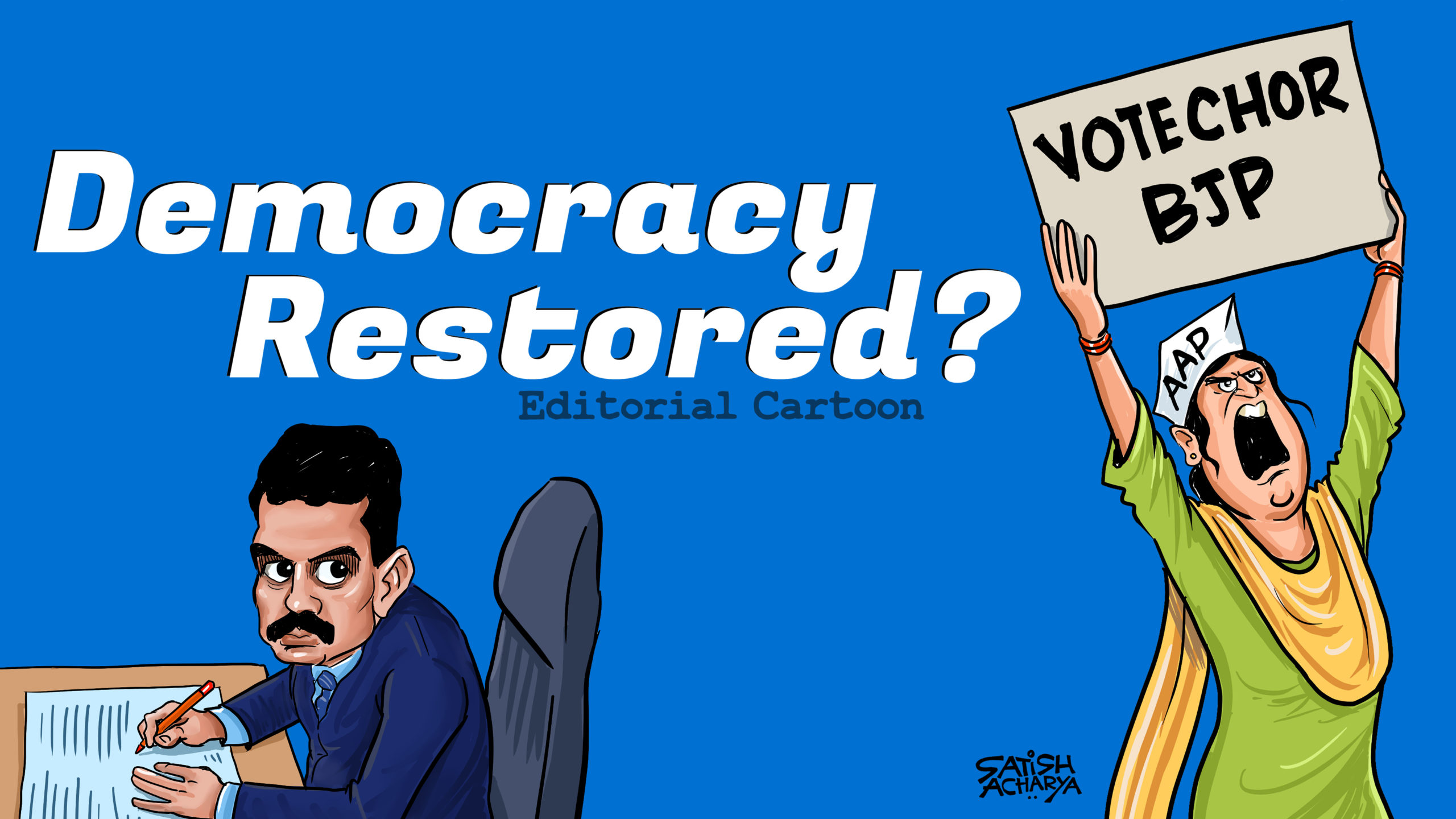 Democracy Restored? Political Cartoon. | CartoonistSatish.Com